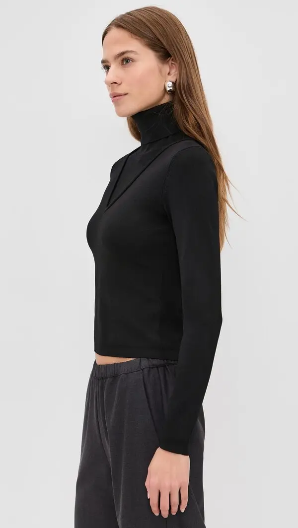 LE BOP Trompe L'oeil Layered Knit Turtleneck - Black
