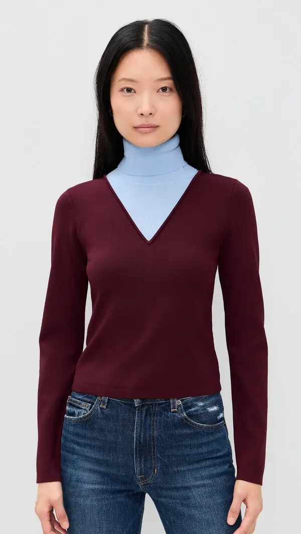 LE BOP Layered Turtleneck Top - Burgundy/light Blue