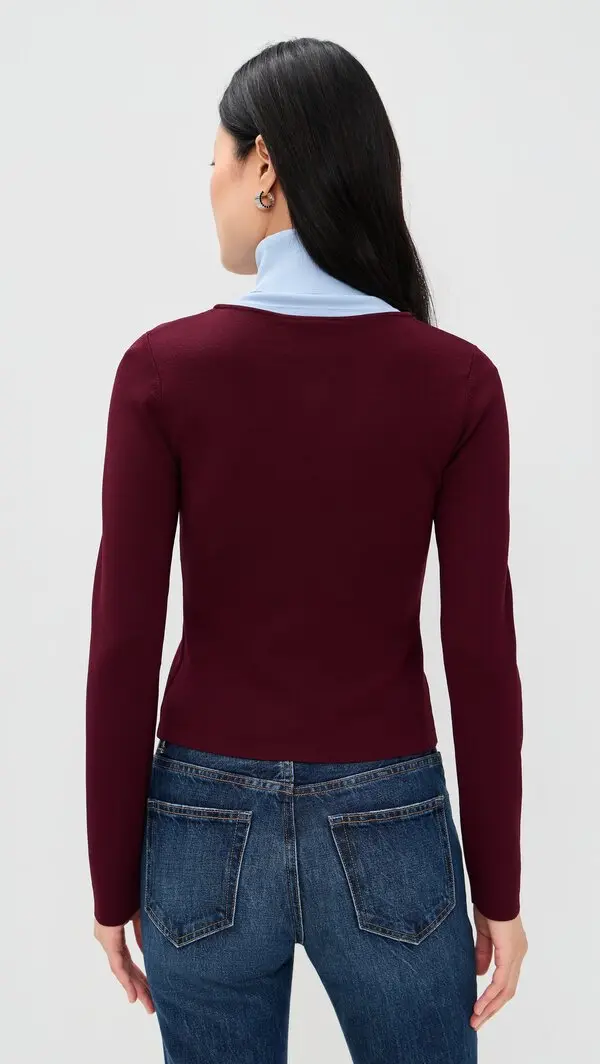 LE BOP Layered Turtleneck Top - Burgundy/light Blue
