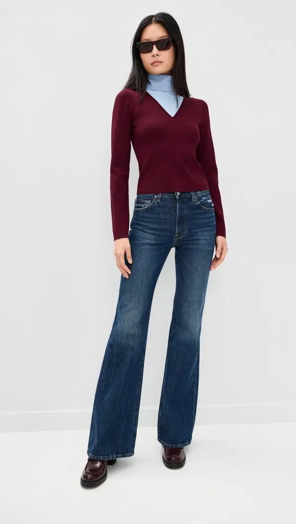 LE BOP Layered Turtleneck Top - Burgundy/light Blue