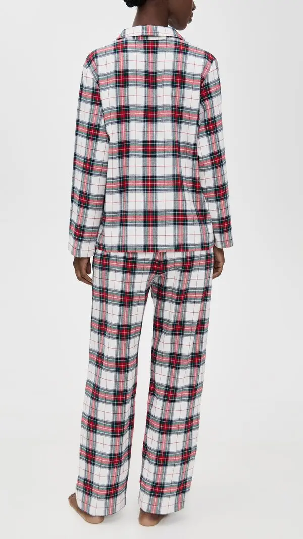 Eberjey Flannel Long Pajama Set - Tartan Plaid Ivory/holly Red