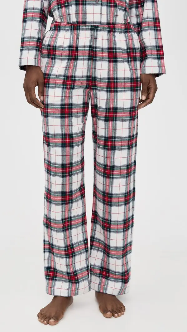 Eberjey Flannel Long Pajama Set - Tartan Plaid Ivory/holly Red
