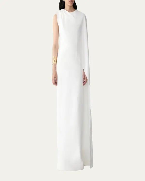 Carolina Herrera Draped Cape Column Gown - White