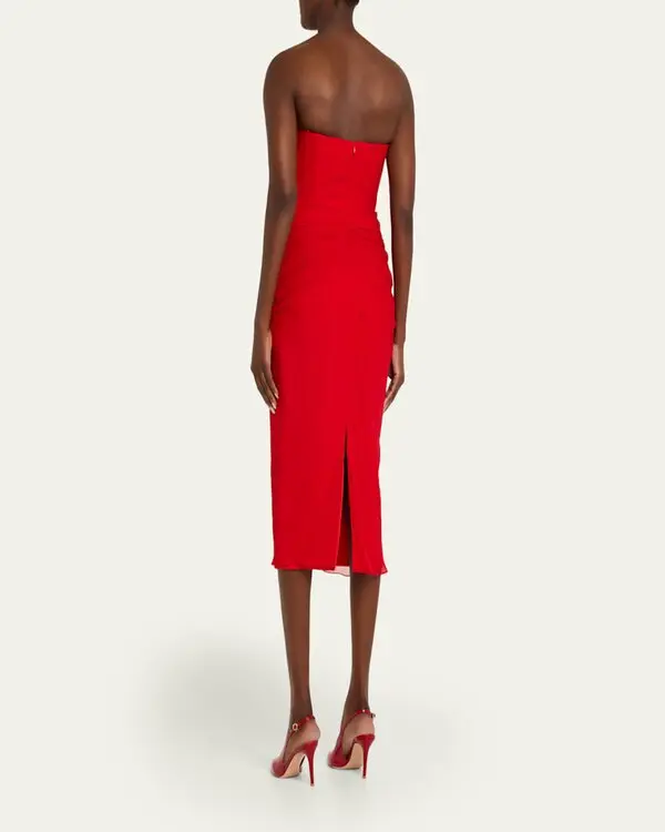 Carolina Herrera Strapless Draped Silk Midi Dress - Herrera Red