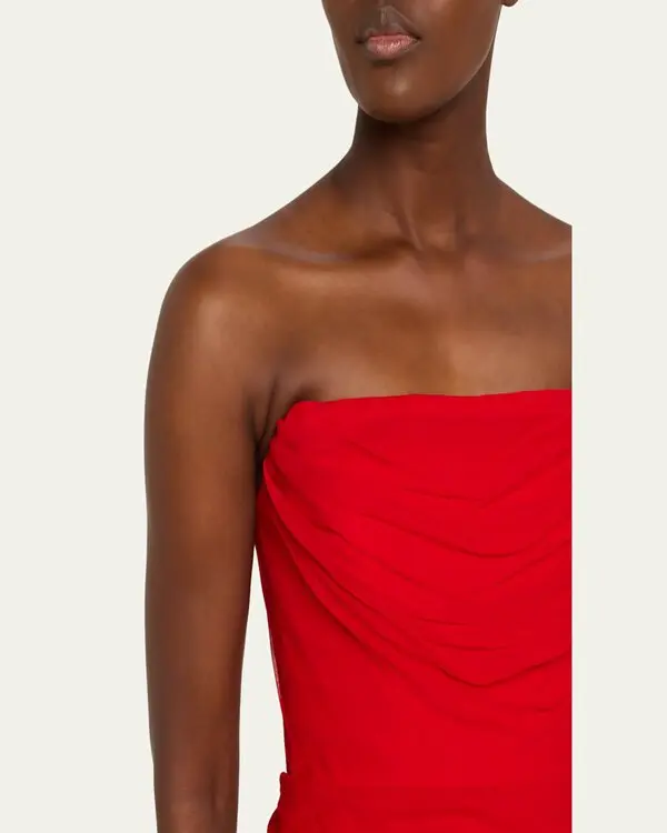 Carolina Herrera Strapless Draped Silk Midi Dress - Herrera Red