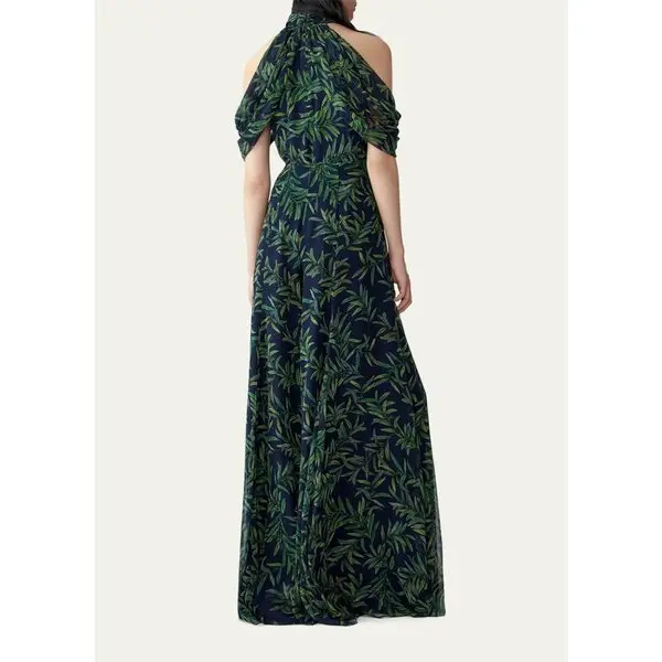 Carolina Herrera Iris Olive Printed Wide-leg Silk Chiffon Pants