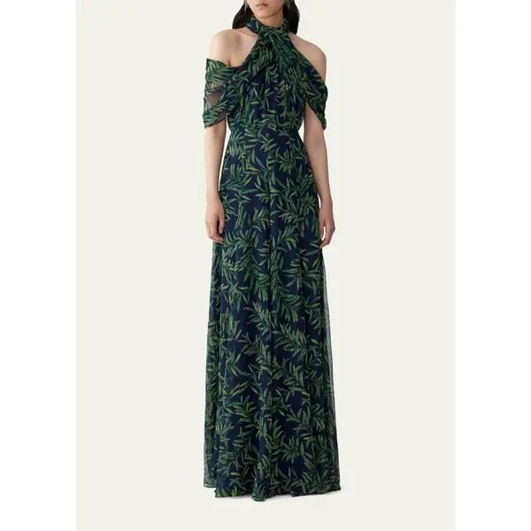 Carolina Herrera Iris Olive Printed Wide-leg Silk Chiffon Pants