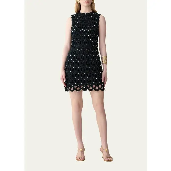 Carolina Herrera Embellished Crochet Knit Mini Dress