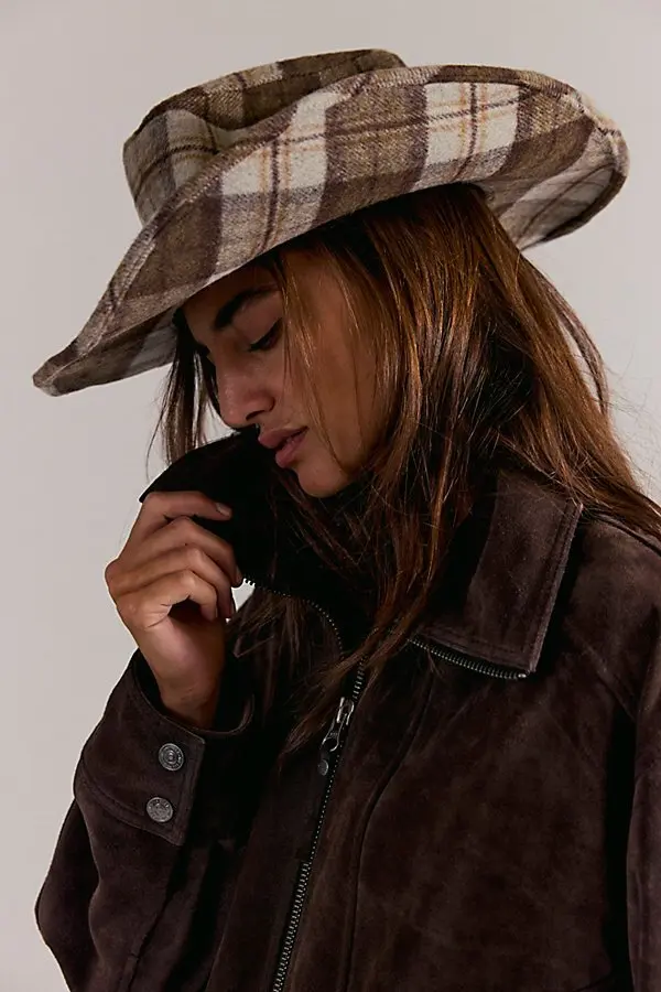 UNDERSTATED LEATHER Plaid Cowboy Hat - Brown/cream