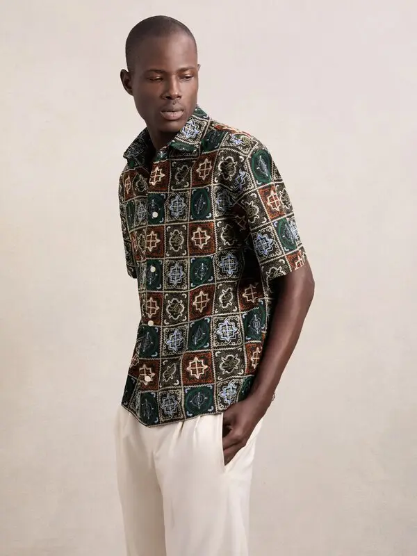 LES DEUX Cotton Tile-embroidery Shirt
