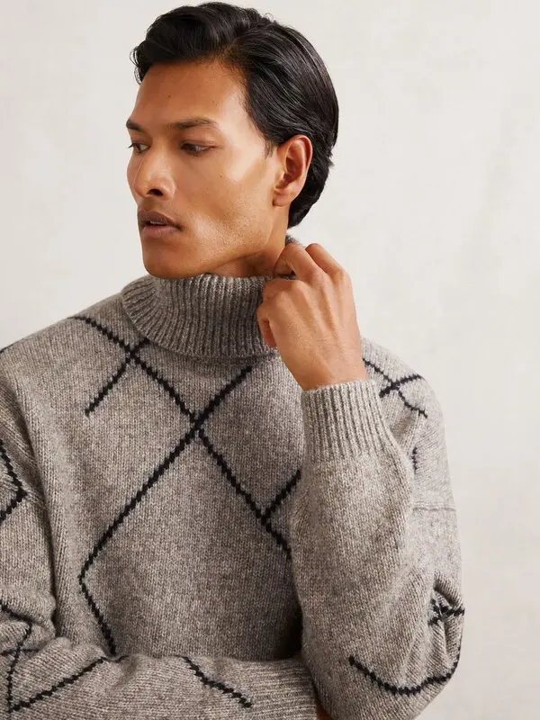 REISS Links Wool-blend Argyle Jumper