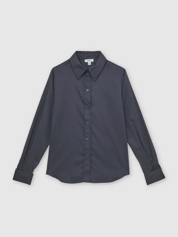 REISS Lottie Cotton-sateen Folded-cuff Shirt - Navy