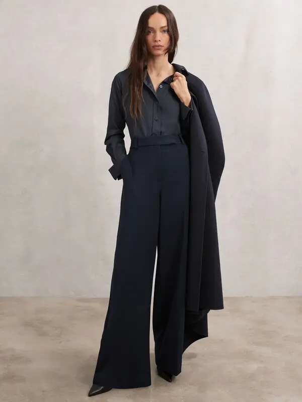 REISS Lottie Cotton-sateen Folded-cuff Shirt - Navy