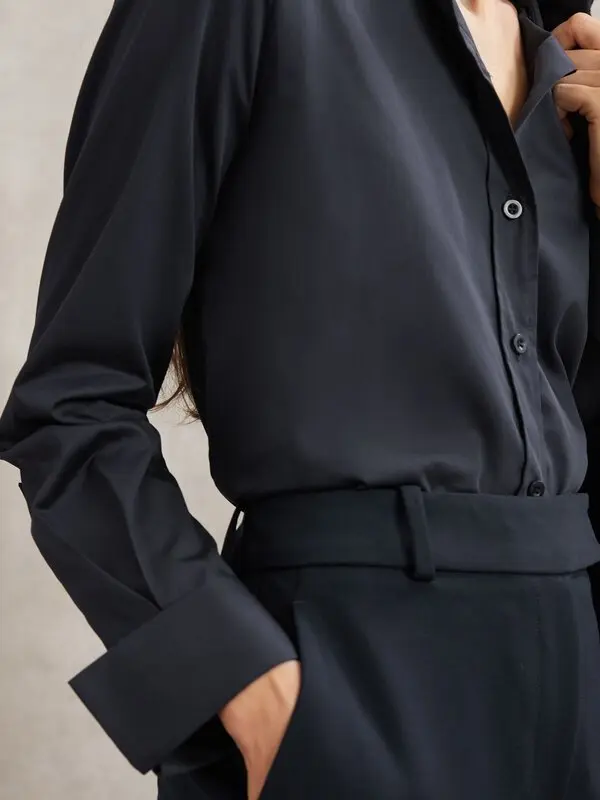 REISS Lottie Cotton-sateen Folded-cuff Shirt - Navy