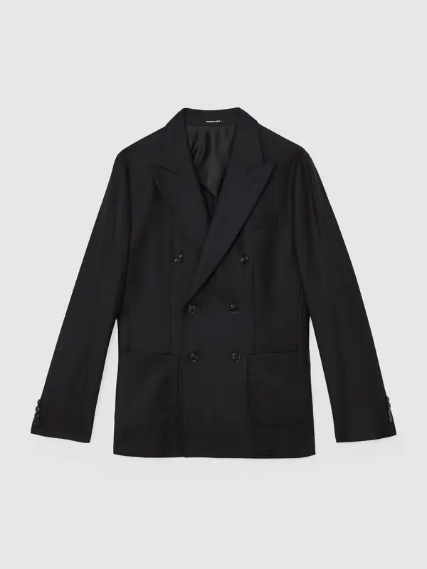 REISS Wool-flannel Double-breasted Blazer Tailored-fit