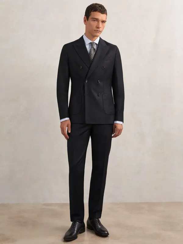 REISS Wool-flannel Double-breasted Blazer Tailored-fit