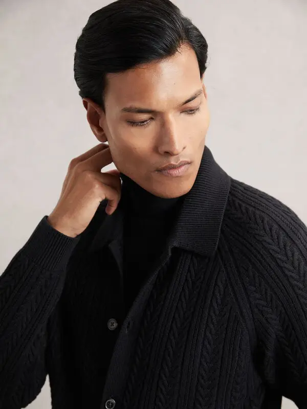REISS Martley Cable-knit Wool Cardigan
