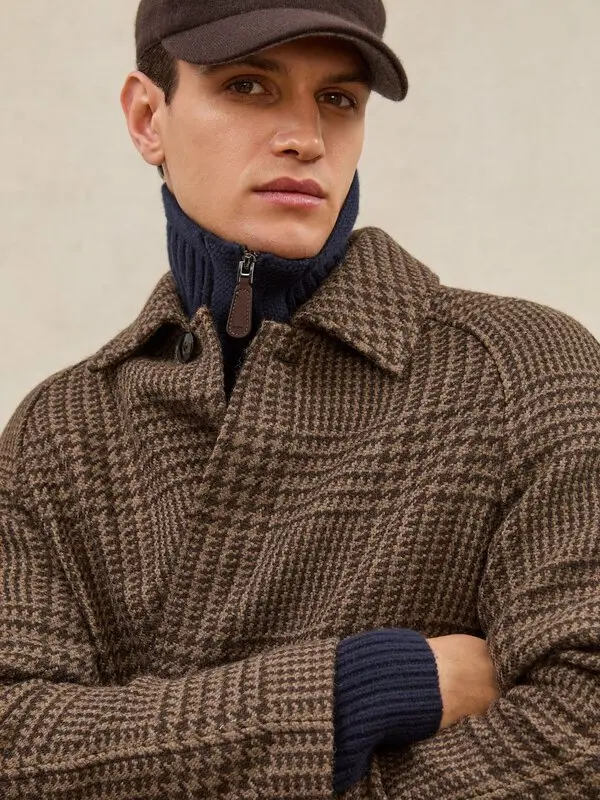 REISS Atelier Wool Check Raglan Overcoat