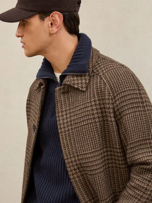 REISS Atelier Wool Check Raglan Overcoat