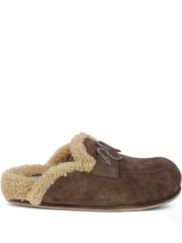 Rene Caovilla Shearling-lining Slippers - Brown