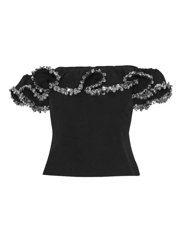 ROTATE BY BIRGER CHRISTENSEN Off-shoulder Embellished Ruffle Top