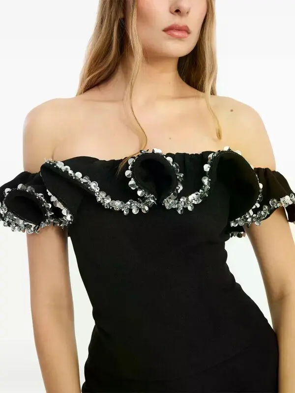 ROTATE BY BIRGER CHRISTENSEN Off-shoulder Embellished Ruffle Top