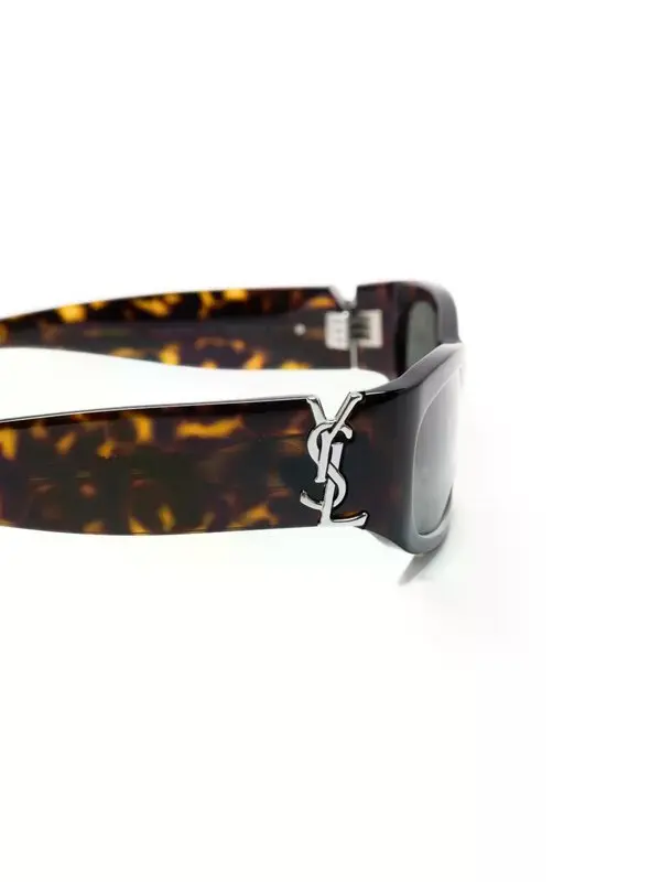 Saint Laurent Logo-plaque Rectangle-frame Sunglasses - Brown