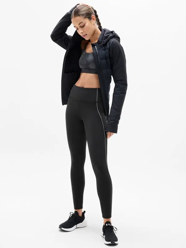 Athleta Rainier High Rise Reflective Stripe Legging - Black/reflective Stripe