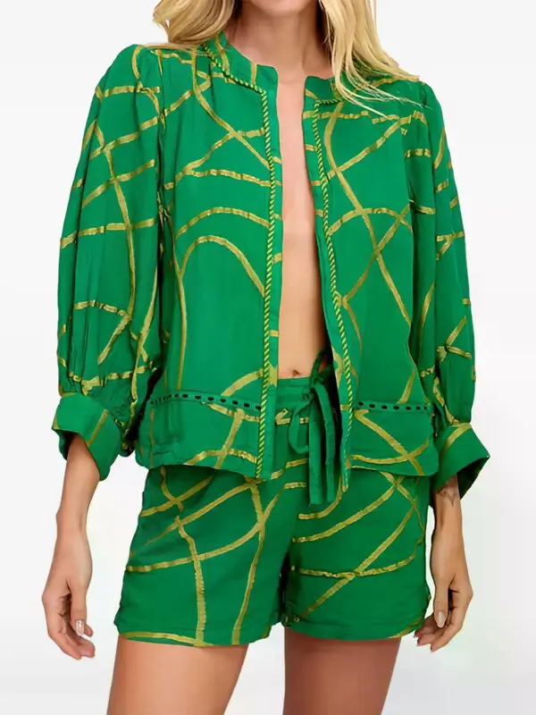 PEARL & CAVIAR Zakar Shrug Jacket With Gathered Sleeves And Scalloped Hem