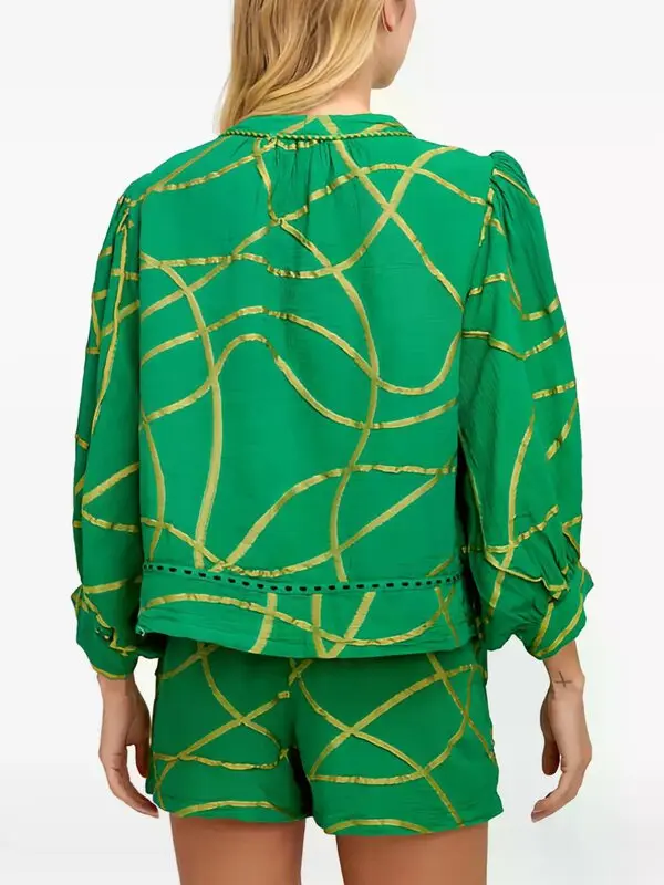 PEARL & CAVIAR Zakar Shrug Jacket With Gathered Sleeves And Scalloped Hem