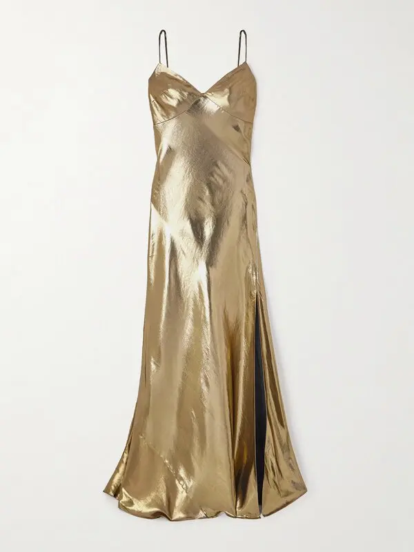 SELF-PORTRAIT Satin Maxi Dresss - Gold