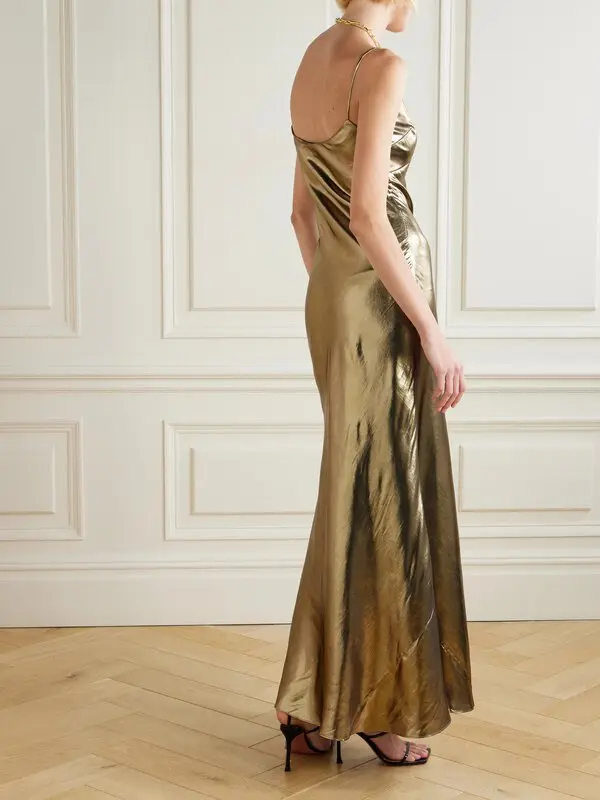 SELF-PORTRAIT Satin Maxi Dresss - Gold