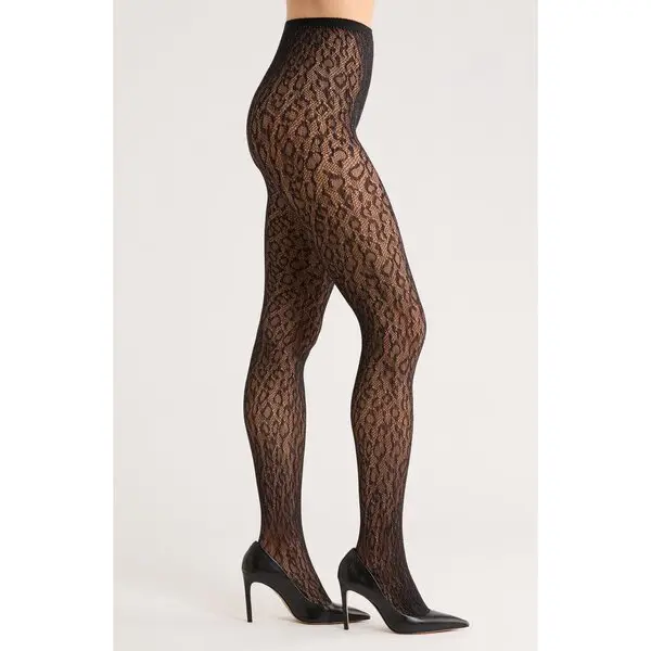 Nordstrom Animal Print Mesh Tights - Black