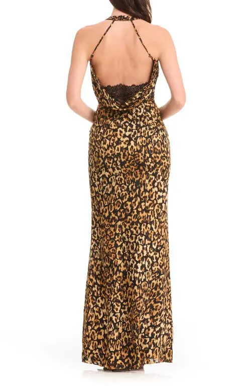 Dress The Population Nilla Leopard Print Gown With Open Back