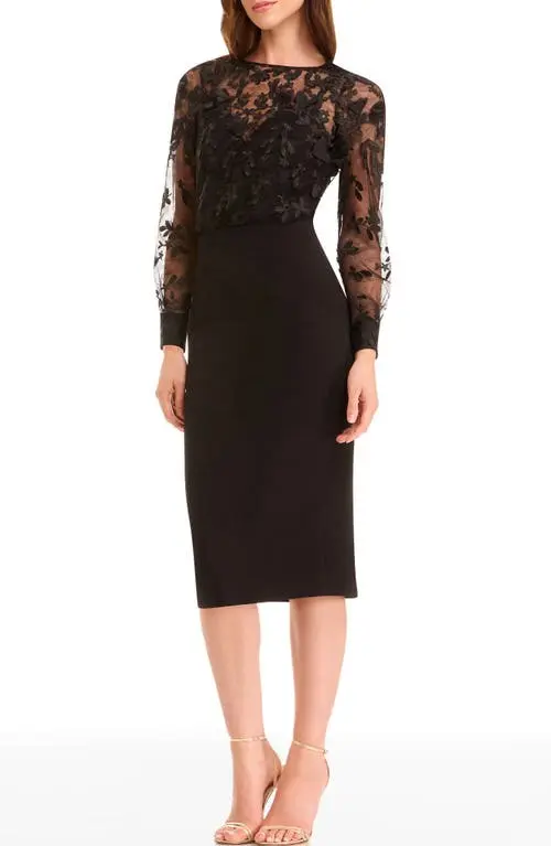 Dress The Population Pilar Mixed Media Cocktail Sheath Dress - Black