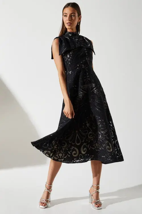 Coast Jacquard Bow Sleeve Dress