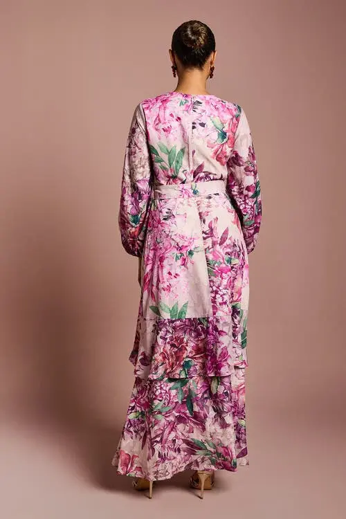 Coast Petite Long Sleeve Floral Chiffon Midaxi Dress - Pink
