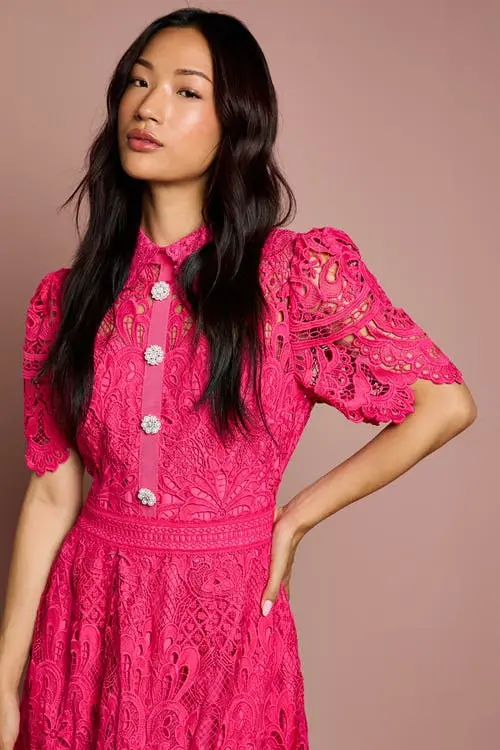 Coast Short Sleeve Collared Lace Midi Dress