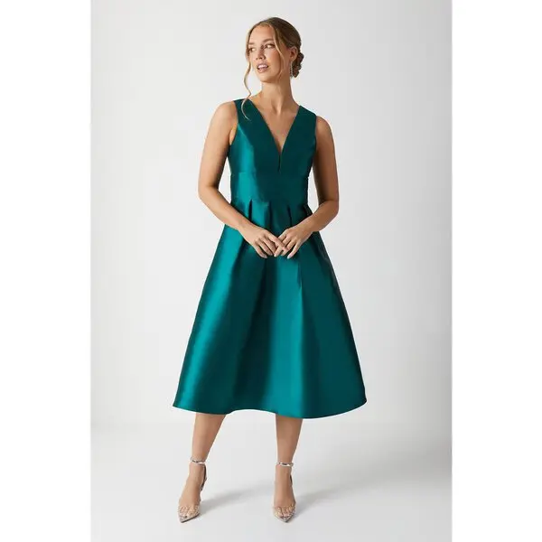 Coast Twill Midi A-line Dress - Emerald