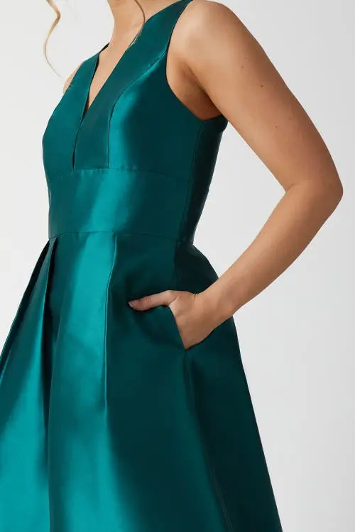 Coast Twill Midi A-line Dress - Emerald