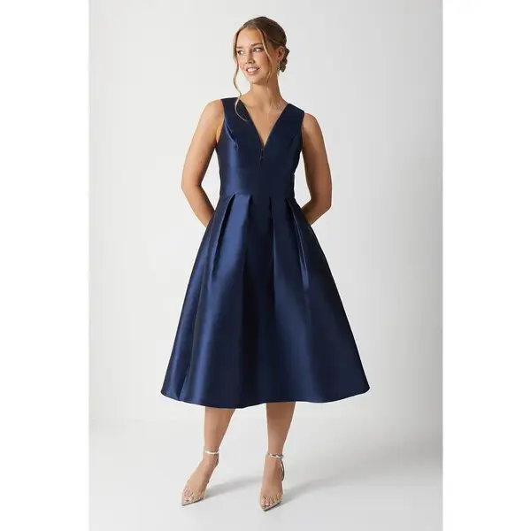 Coast Twill Midi Bridesmaid Dress - Navy