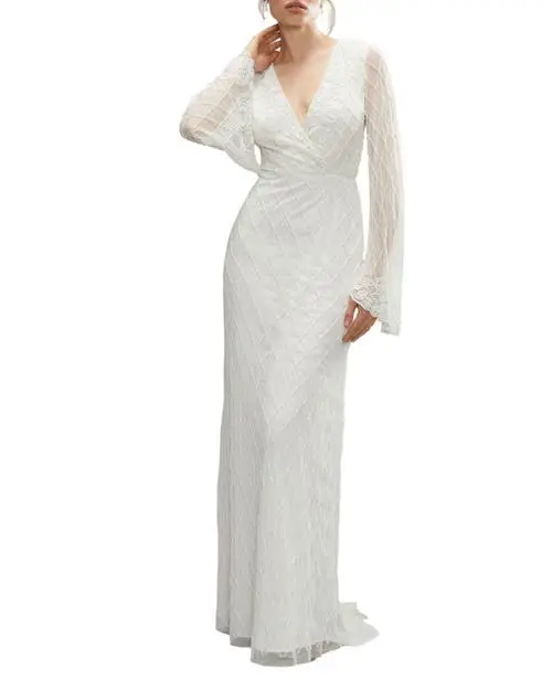 Coast Embellished Bridal Maxi Dress With Bell Sleeves - Ivory