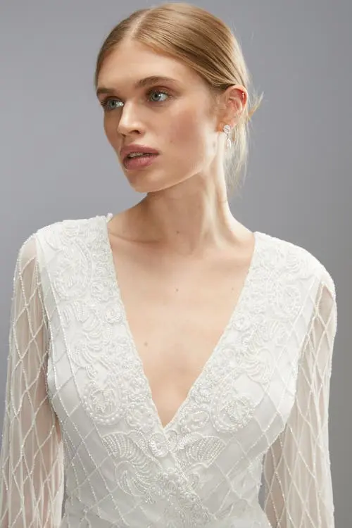 Coast Embellished Bridal Maxi Dress With Bell Sleeves