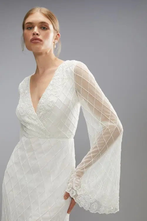 Coast Embellished Bridal Maxi Dress With Bell Sleeves