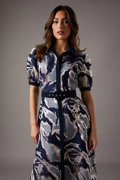 Coast Short Sleeve Jacquard Midi Shirt Dress