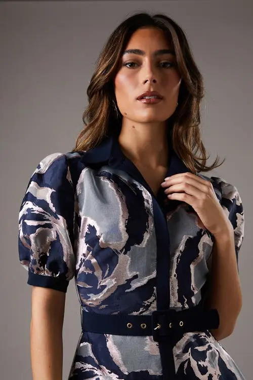 Coast Short Sleeve Jacquard Midi Shirt Dress