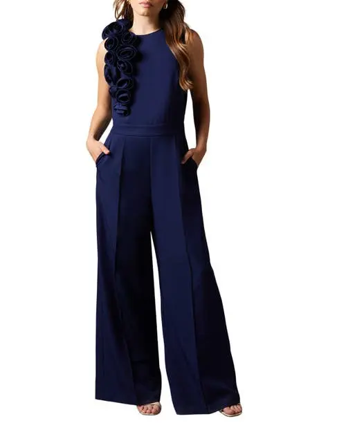 Coast Corsage Detail Pleated Jumpsuit - Navy