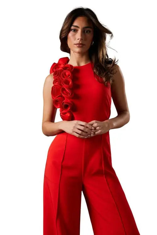 Coast Corsage Detail Pleated Jumpsuit - Poppy