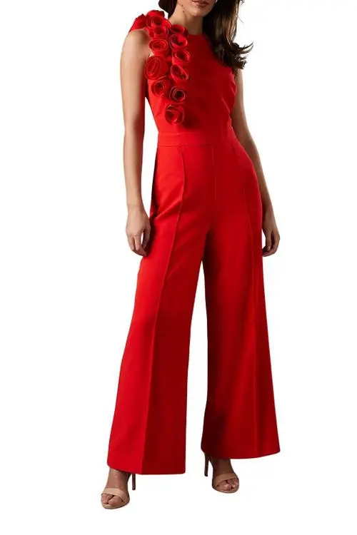 Coast Corsage Detail Pleated Jumpsuit - Poppy