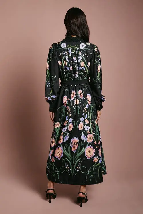 Coast Lace Trim Botanical Print Belted Shirt Dress